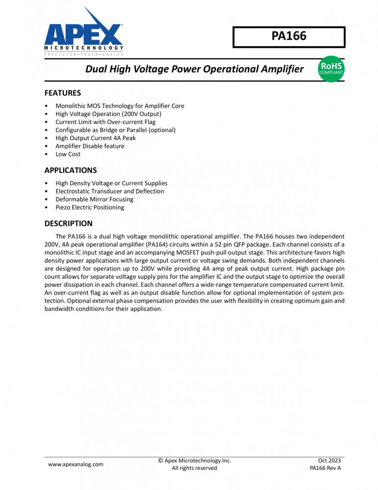 PA166 datasheet page 1
