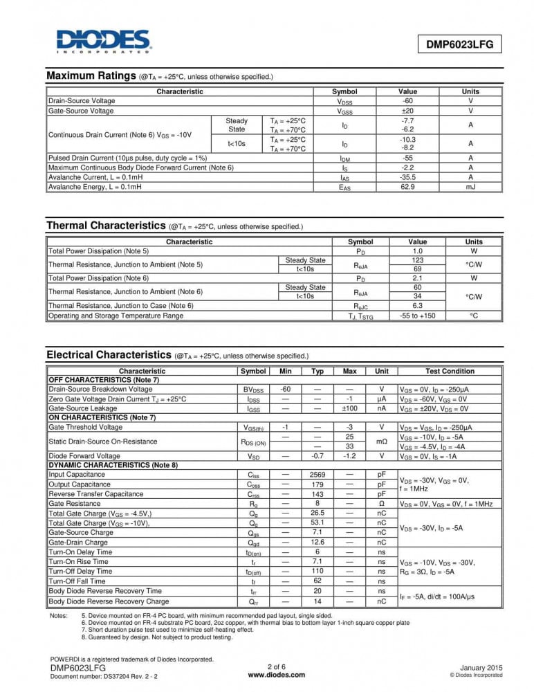 DMP6023LFG-7 datasheet page 2