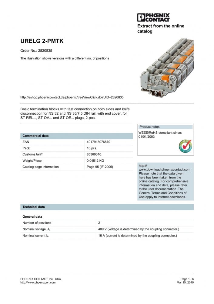 Phoenix Contact 2820835 documentation page 1
