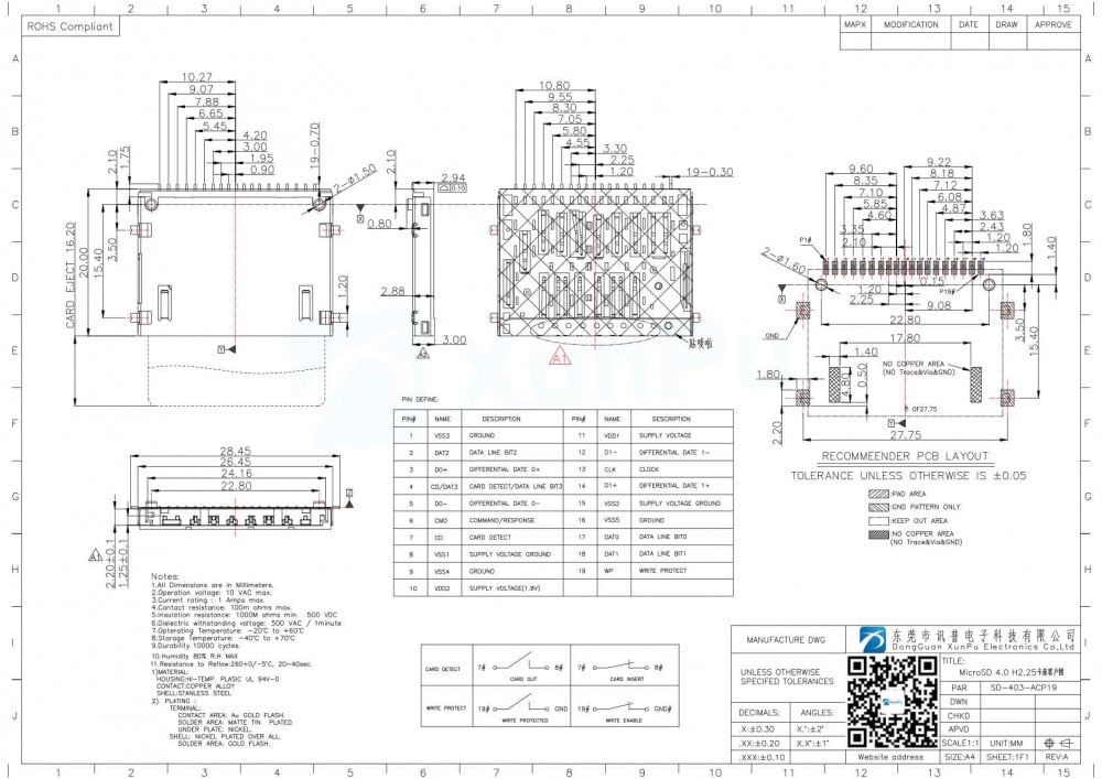 XUNPU SD-403-ACP19 technical drawing page 1