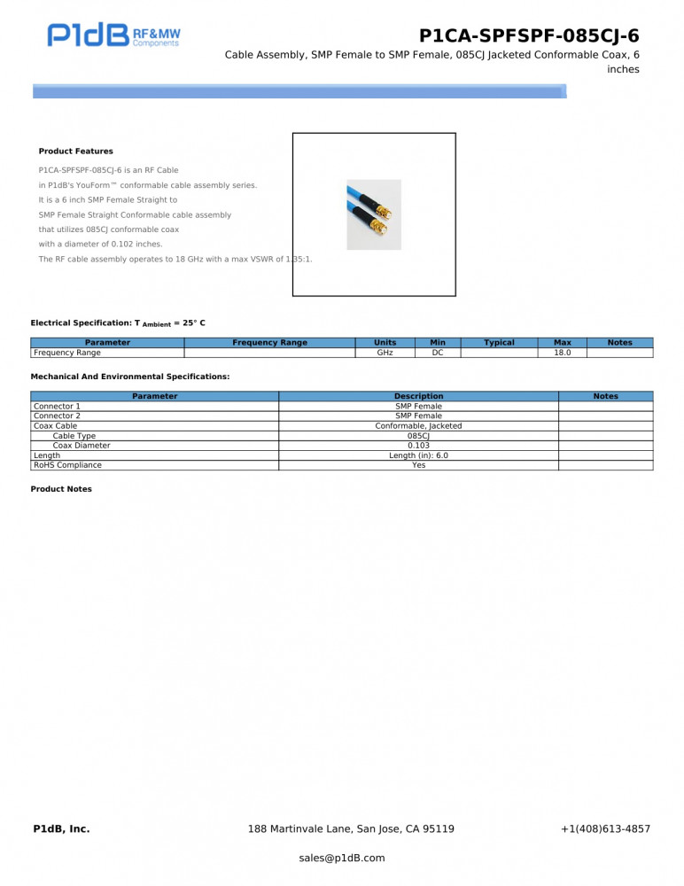 Product technical document image for P1CA-SPFSPF-085CJ-6