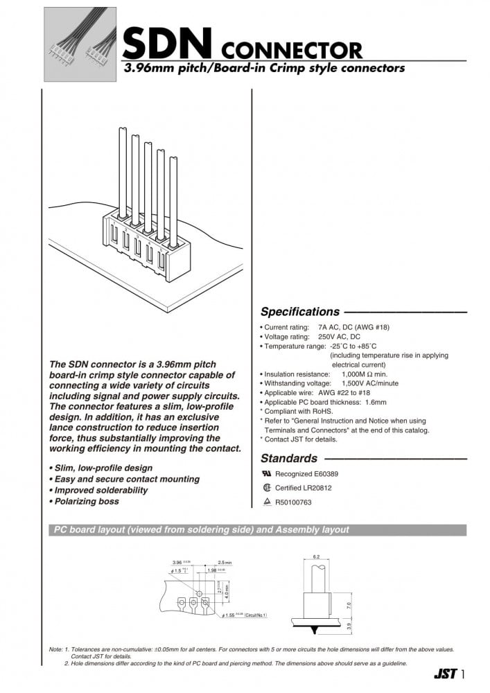 JST SDN connector technical document page 1