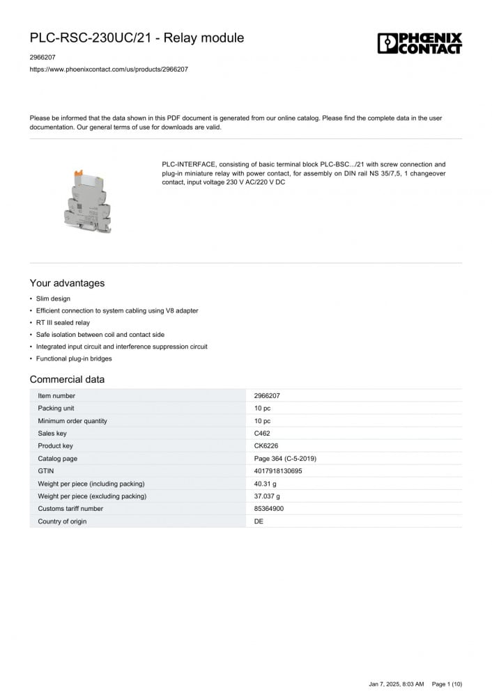 Phoenix Contact 2966207 technical document page 1
