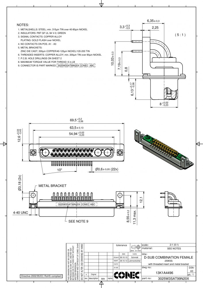 CONEC 3025W3SAT99N20X product drawing, sheet 1