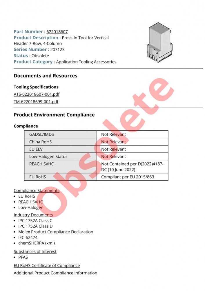 MOLEX 622018607 tooling document page 1
