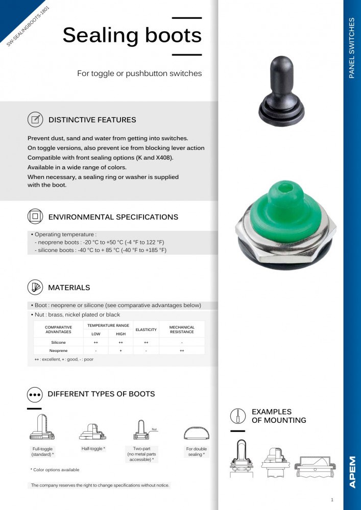 APEM sealing boots document page 1