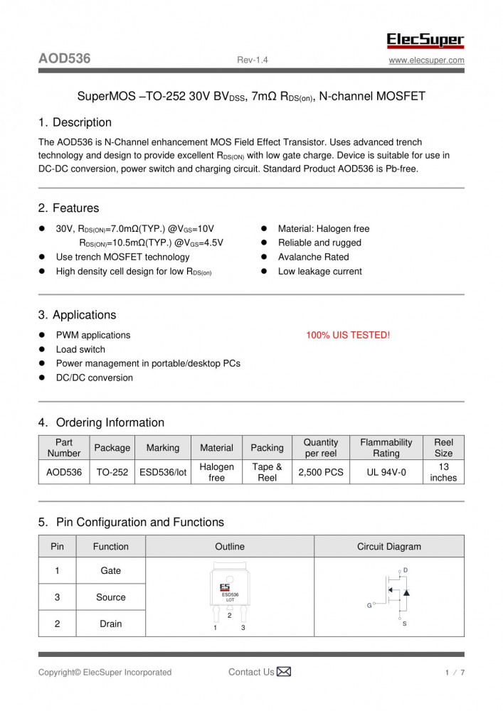 AOD536 datasheet page 1