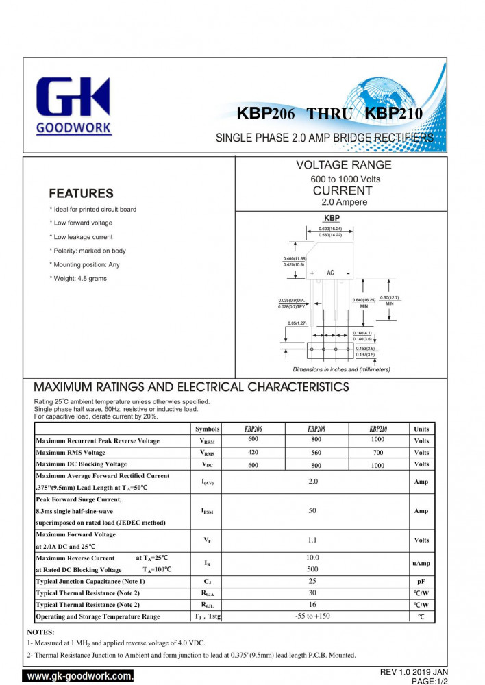 GOODWORK KBP210 datasheet page 1