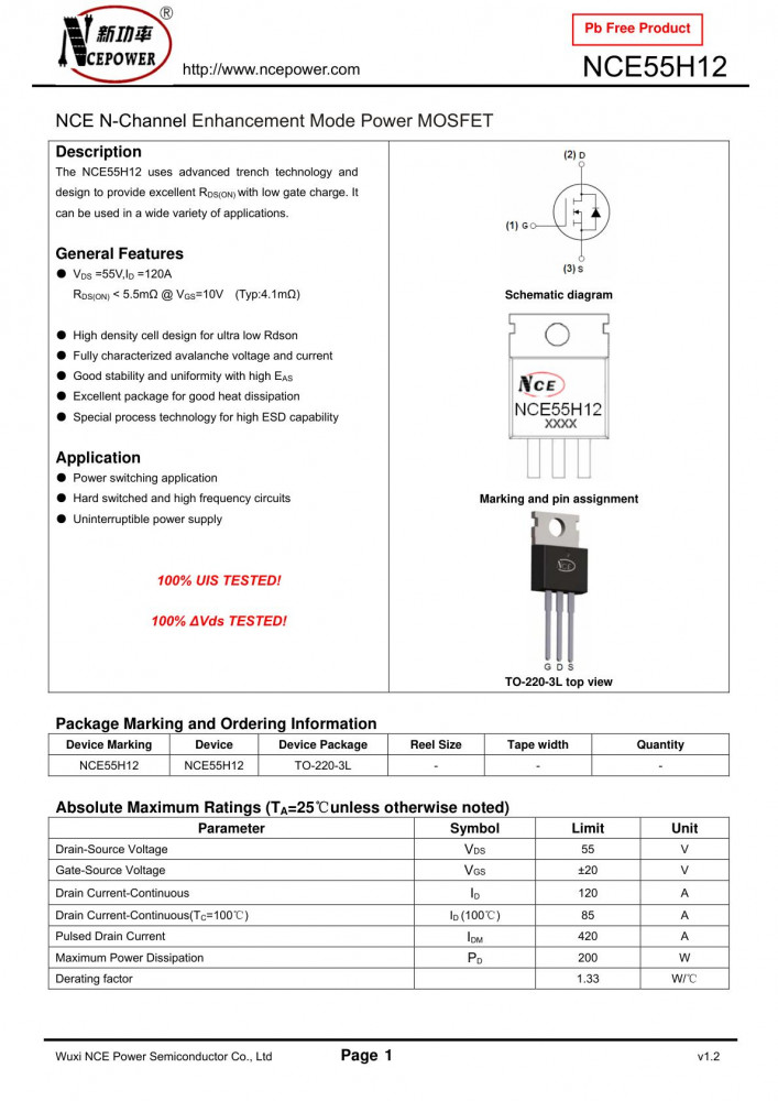 NCE55H12 datasheet page 1