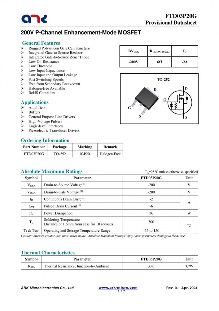 FTD03P20G datasheet page 1