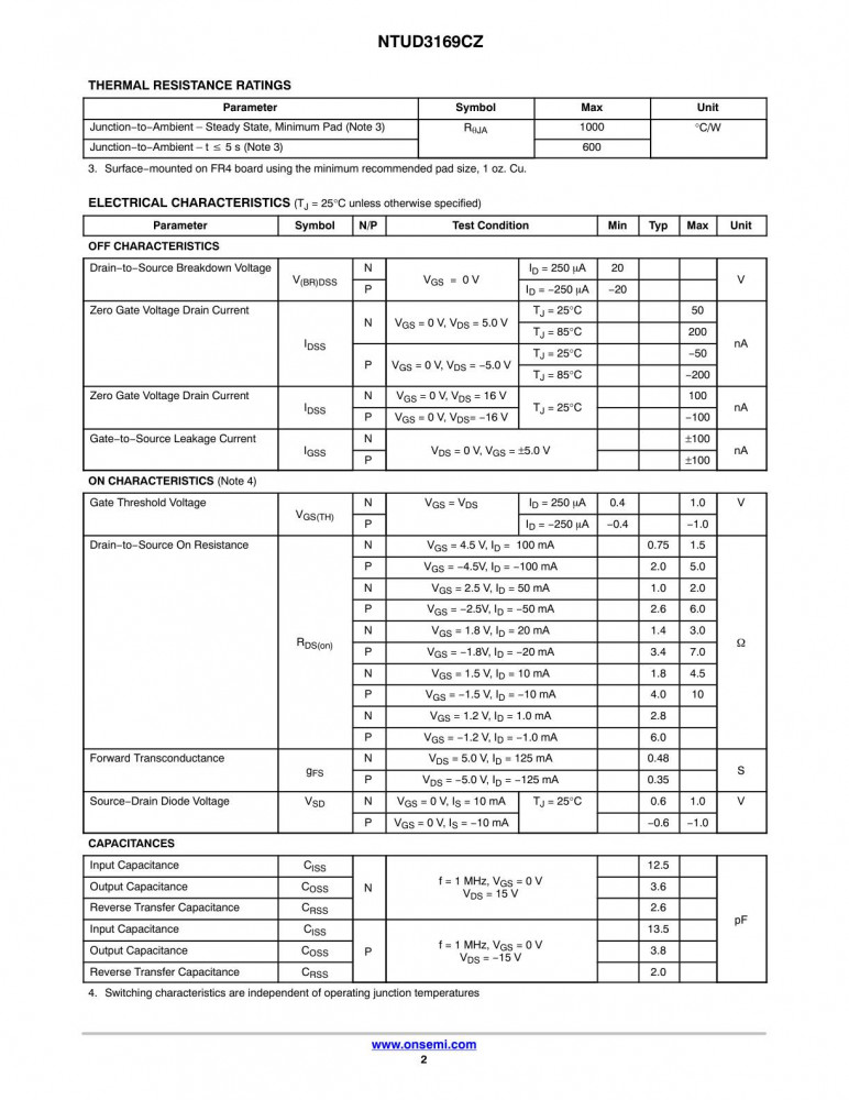 NTUD3169CZT5G datasheet page 2
