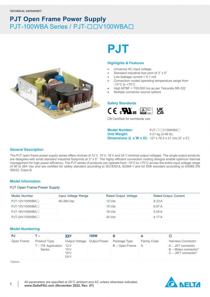 PJT datasheet page 1