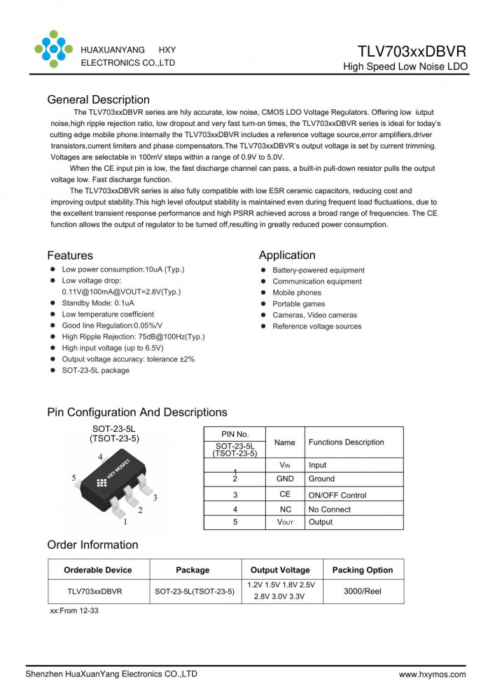 TLV70333DBVR-HXY technical document page 1