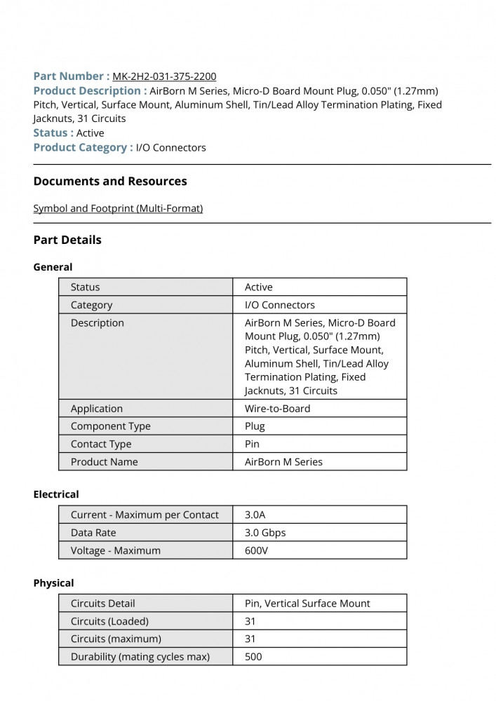 Technical document page 1 for MK-2H2-031-375-2200