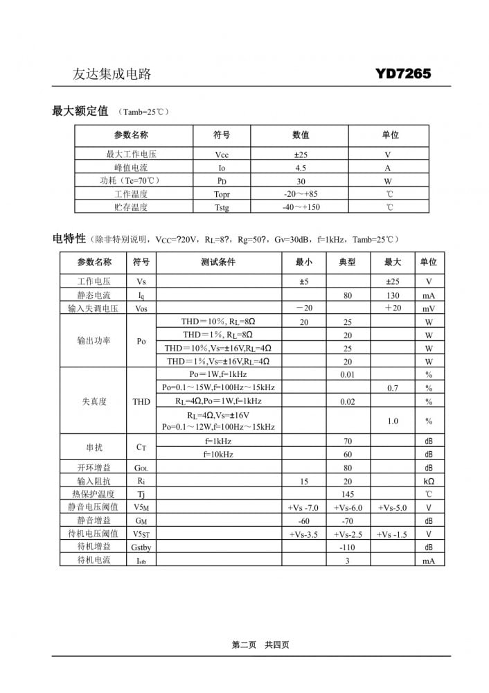 YD7265 datasheet page 2
