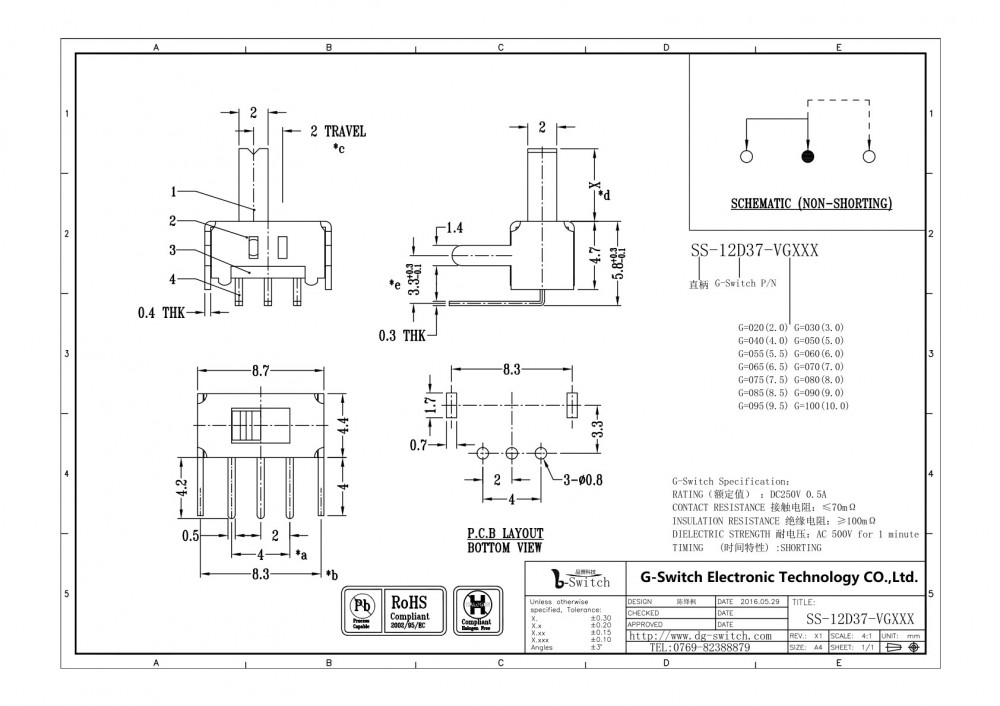 G-Switch SS-12D37-G030 technical drawing