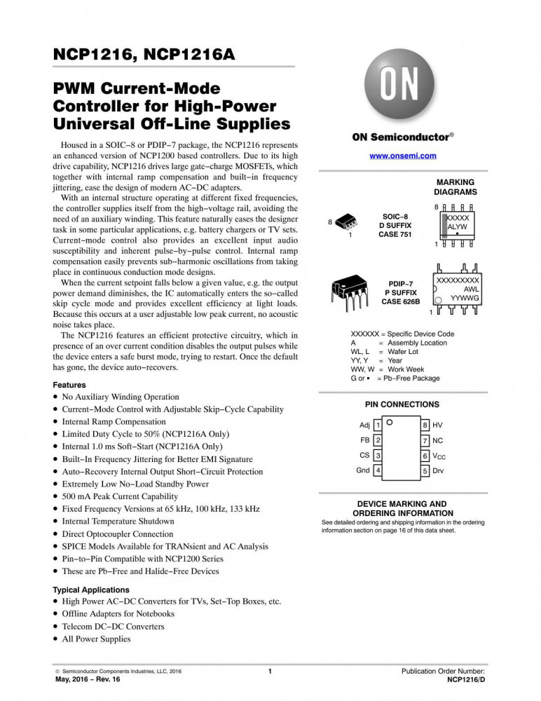 NCP1216 datasheet page 1