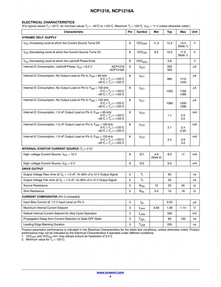 NCP1216 datasheet page 4