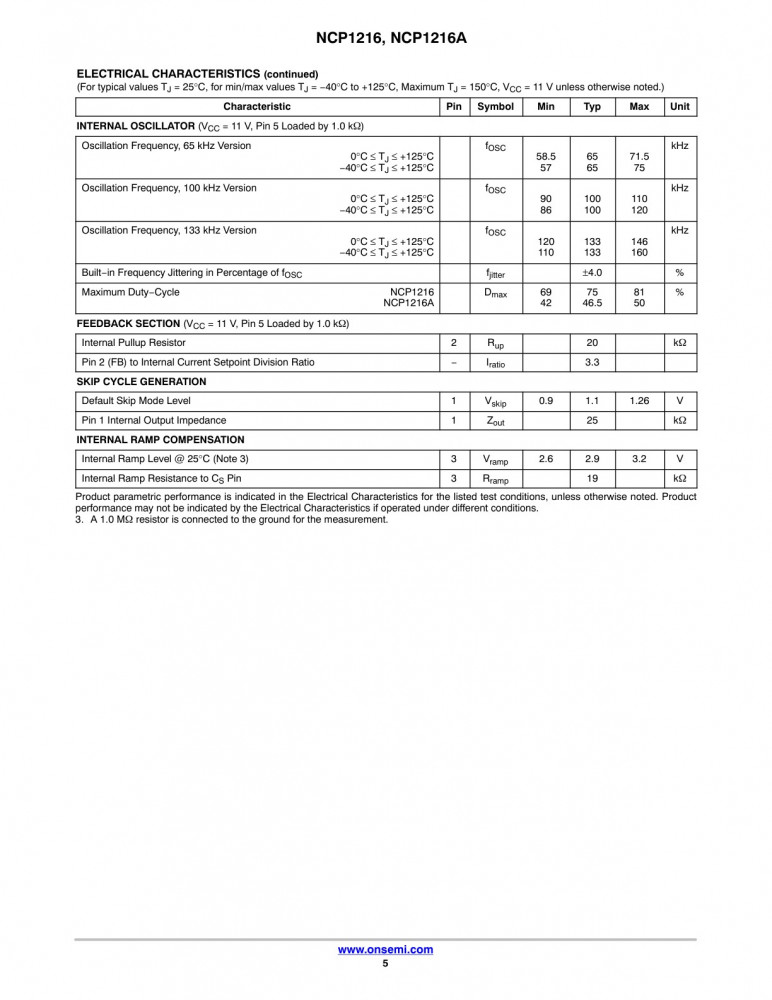NCP1216 datasheet page 5