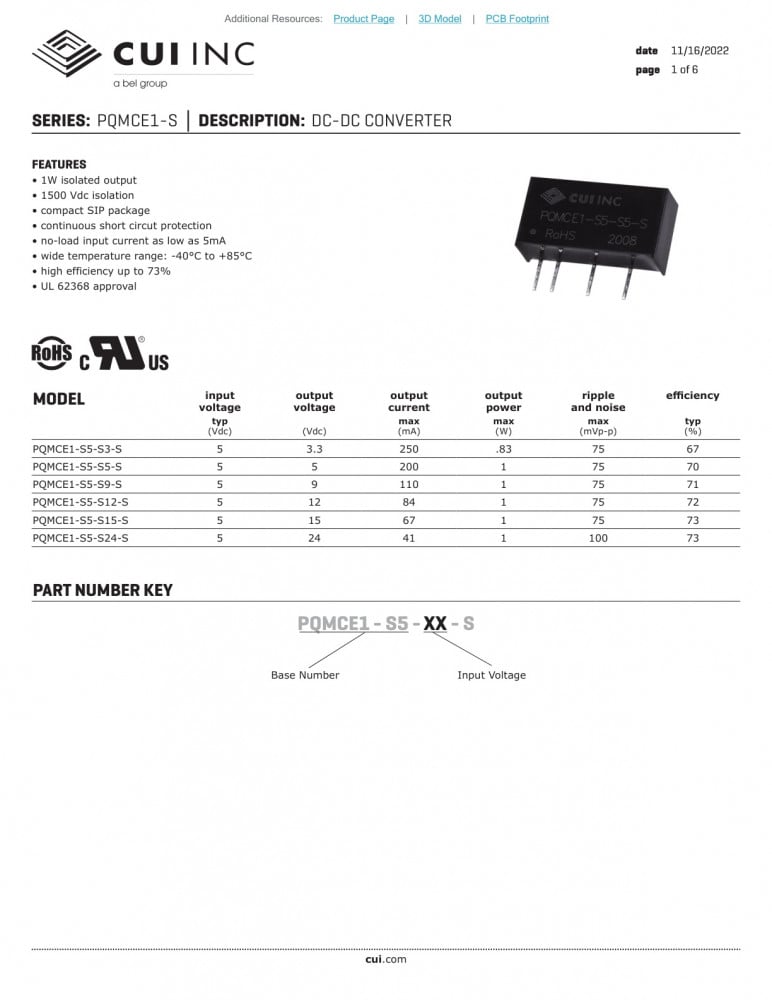 PQMCE1-S series datasheet page 1