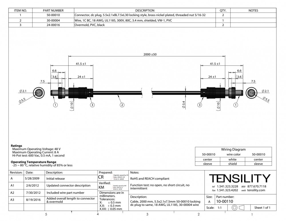 Tensility International 10-00110 product drawing and technical documentation