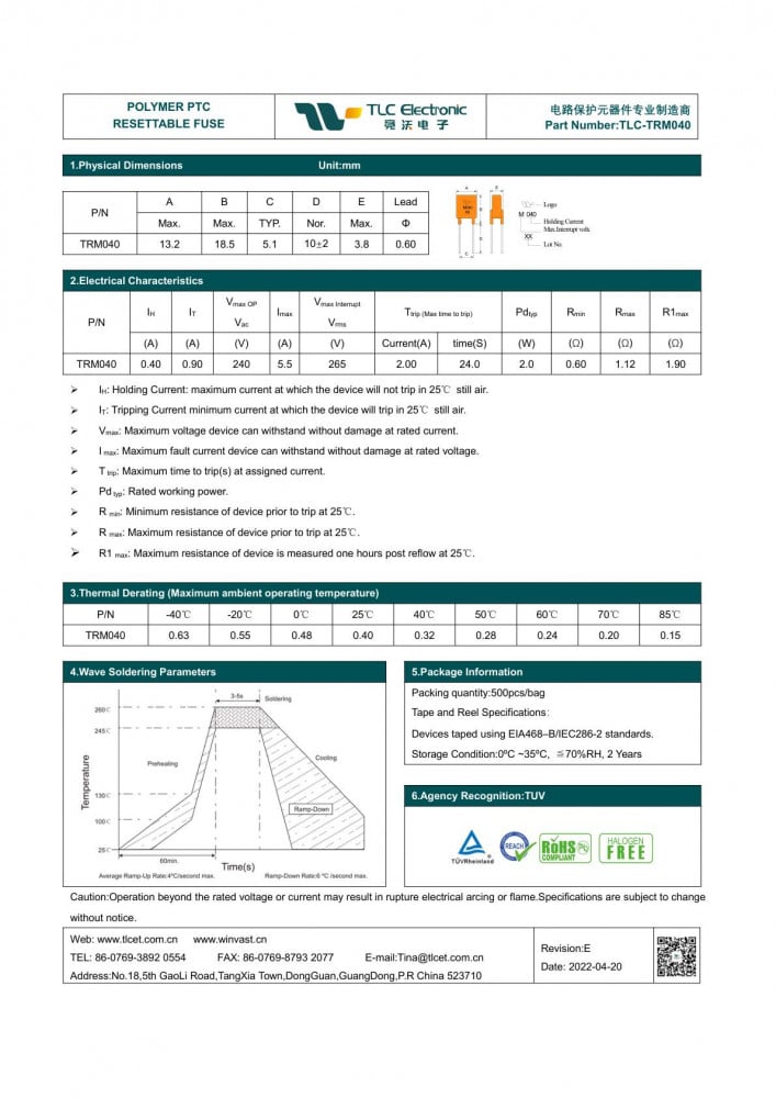 TLC Electronic TRM040 datasheet preview
