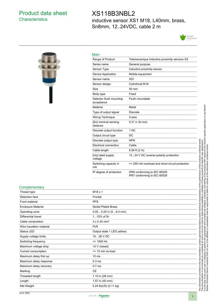 XS118B3NBL2 technical document page 1