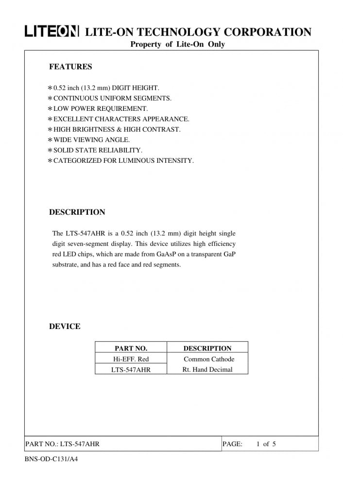 LTS-547AHR datasheet page 1