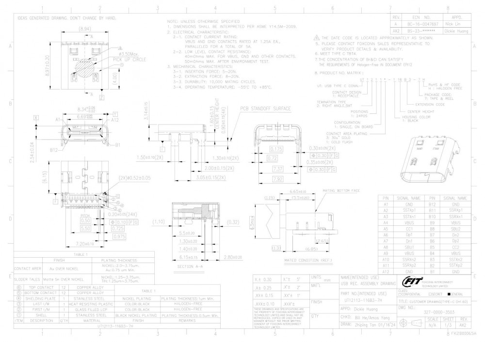FOXCONN UT12113-116B3-7H drawing page 1