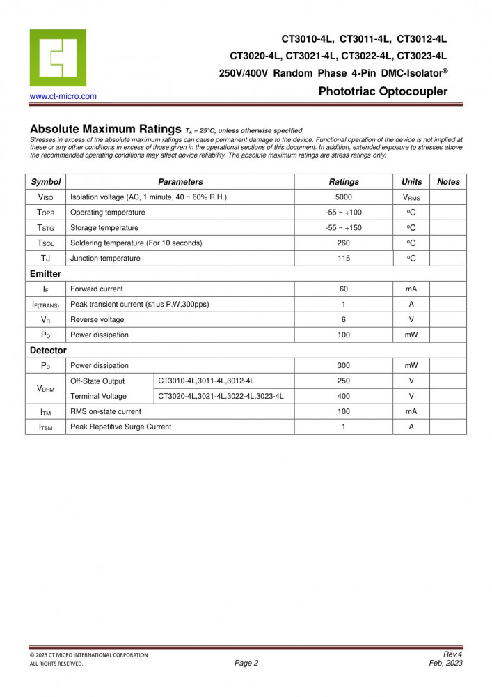 CT3010-4L technical document page 2