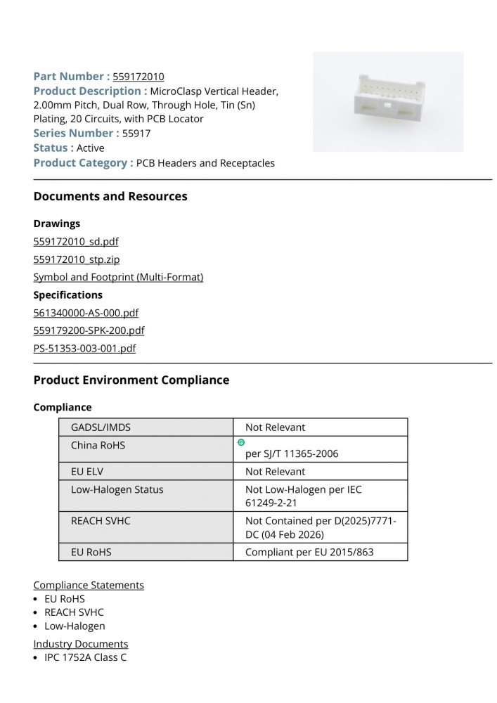 MOLEX 559172010 technical document page 1