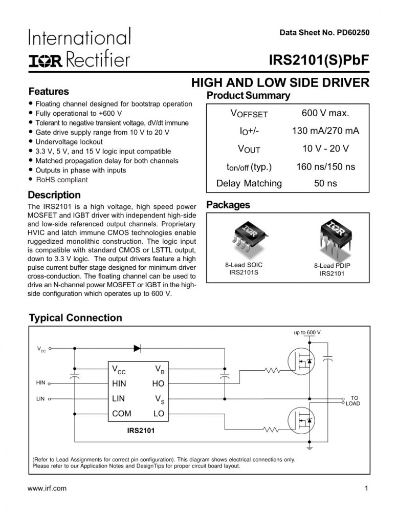 IRS2101STRPBF technical document page 1