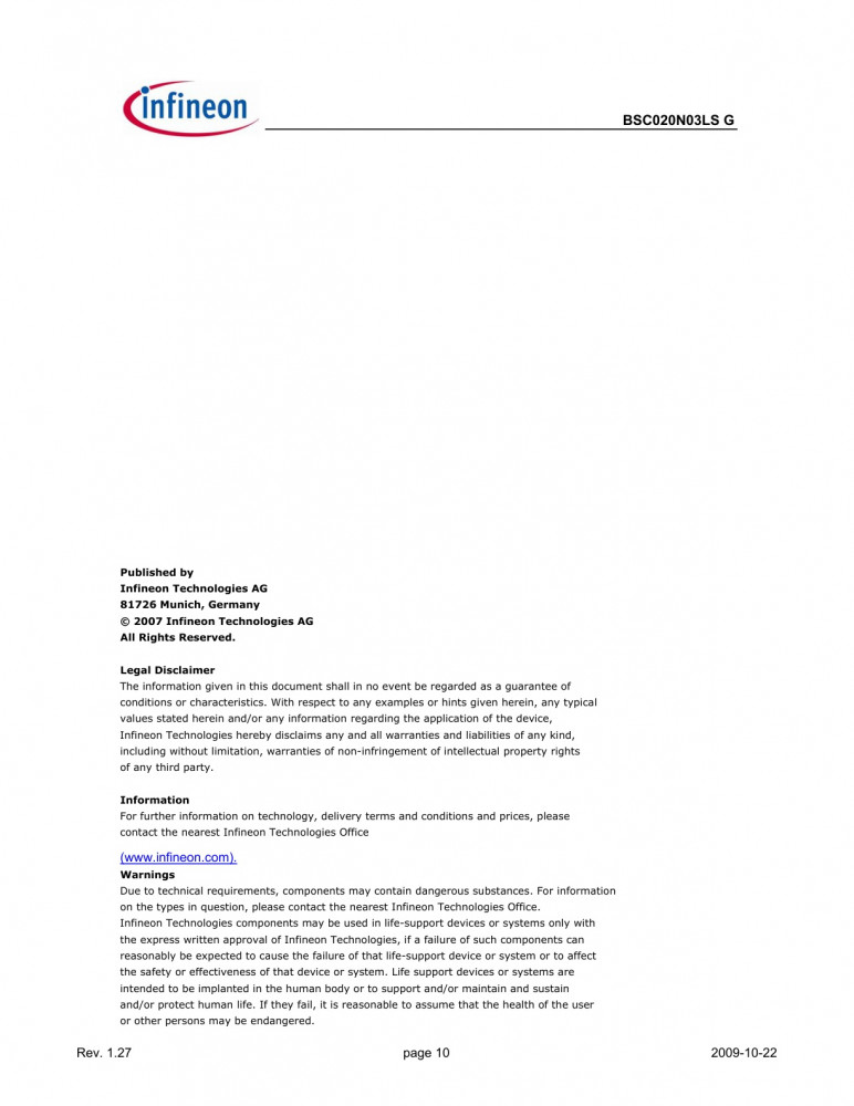 BSC020N03LS G datasheet page 10