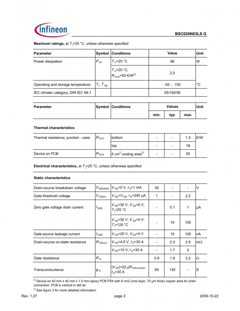 BSC020N03LS G datasheet page 2