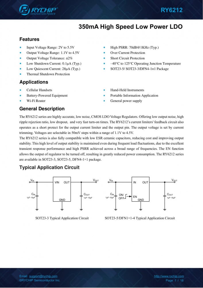 RY6212 datasheet page 1