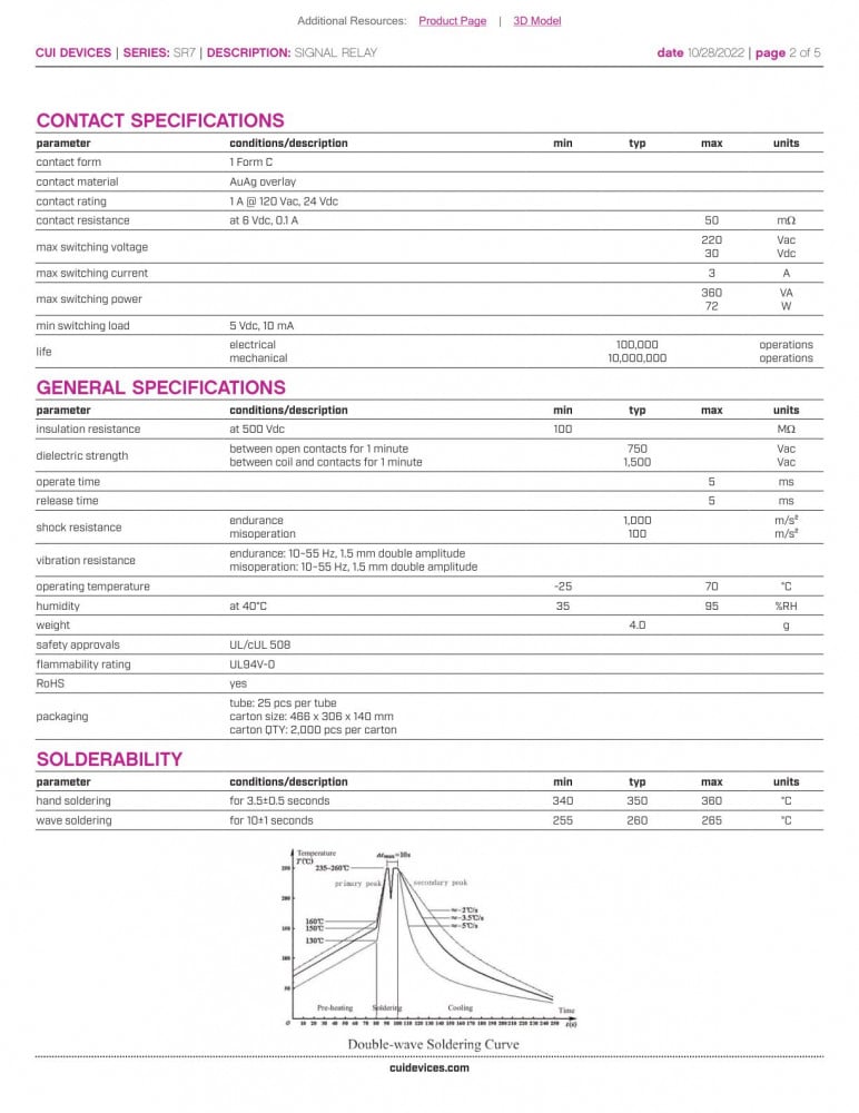SR7 relay datasheet page 2