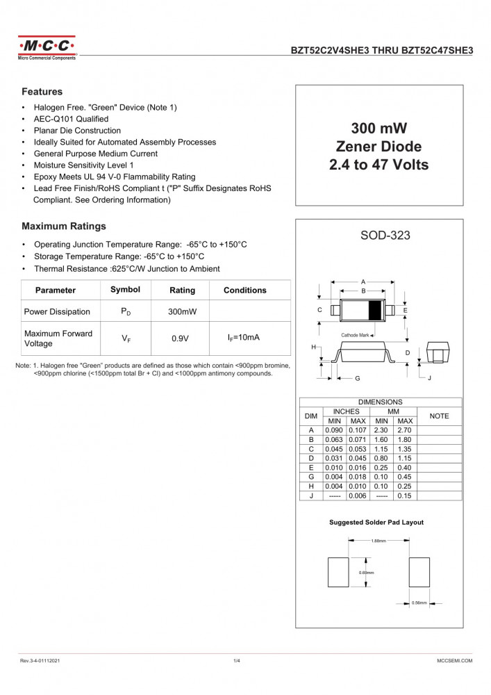 BZT52C18SHE3-TP datasheet page 1