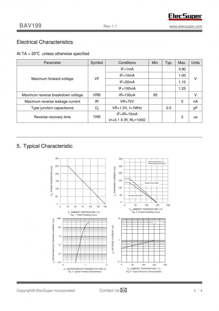 ElecSuper BAV199 datasheet page 2
