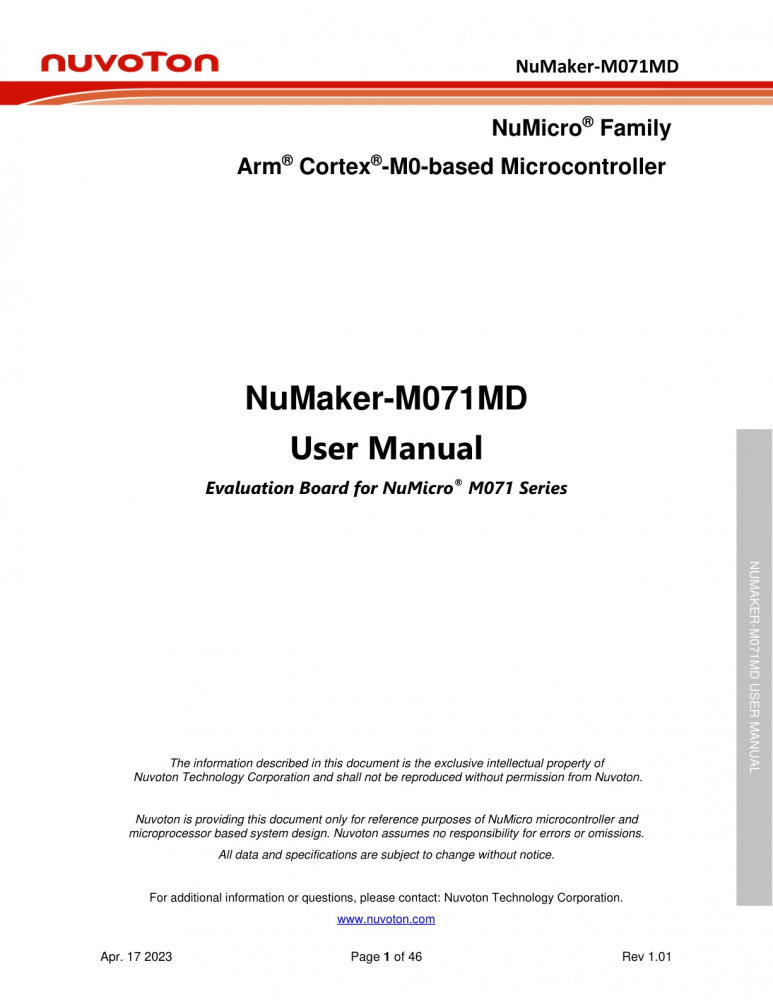 NuMaker-M071MD documentation page 1