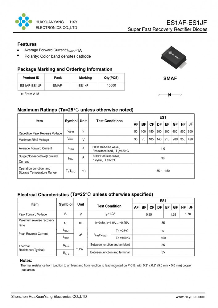ES1JF datasheet page 1