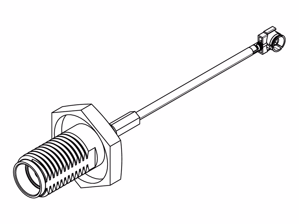 MMCX Right-Angle Plug to SMA Straight Bulkhead Jack Rear Mount on 1.37mm Cable, 82.00mm Length, 50 Ohms