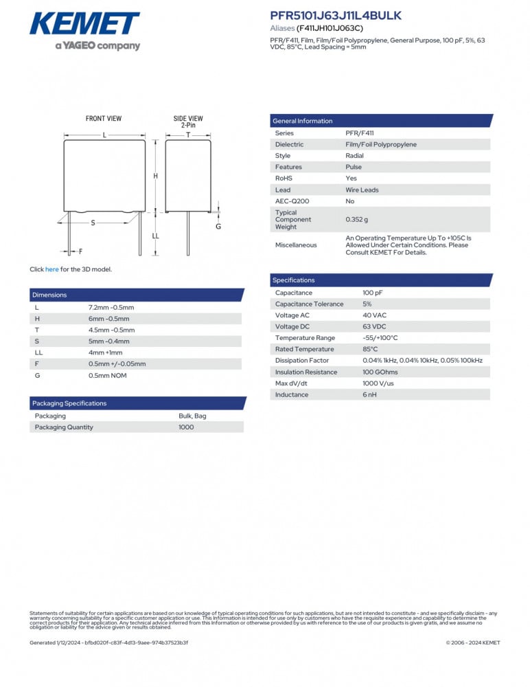PFR5101J63J11L4BULK technical document page