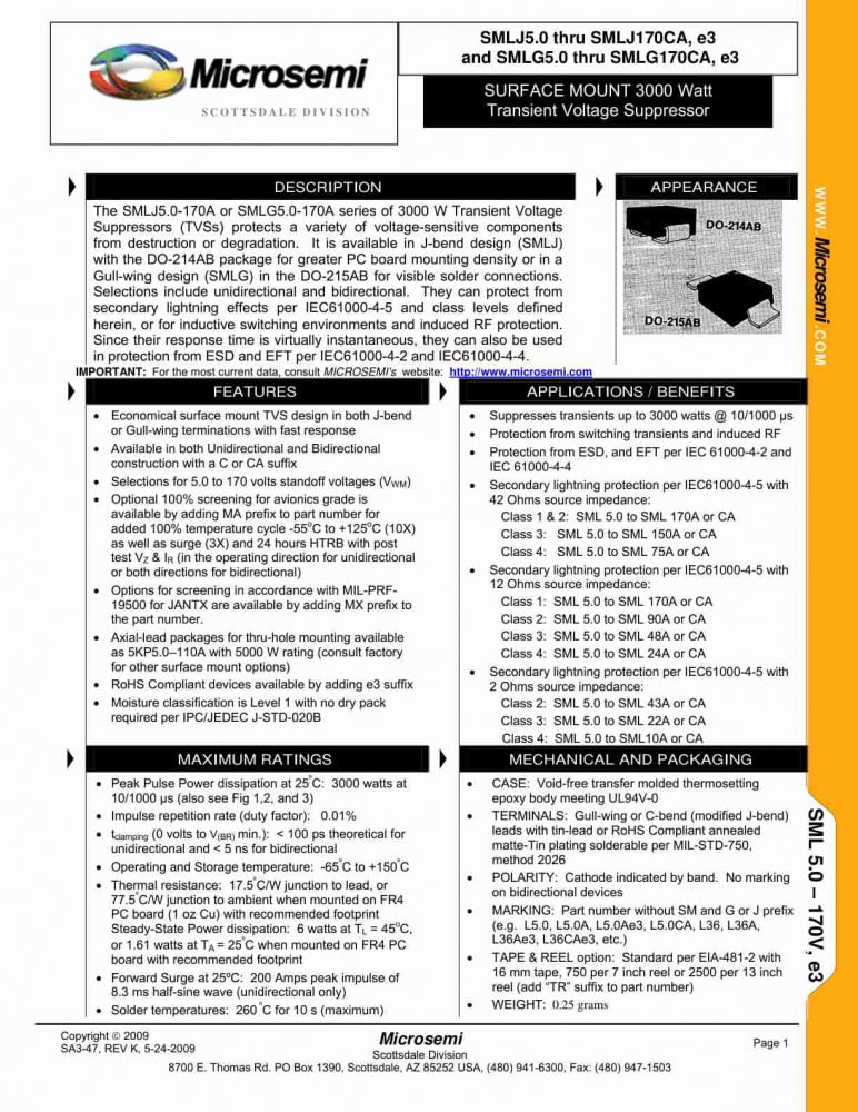 SMLJ series datasheet page 1