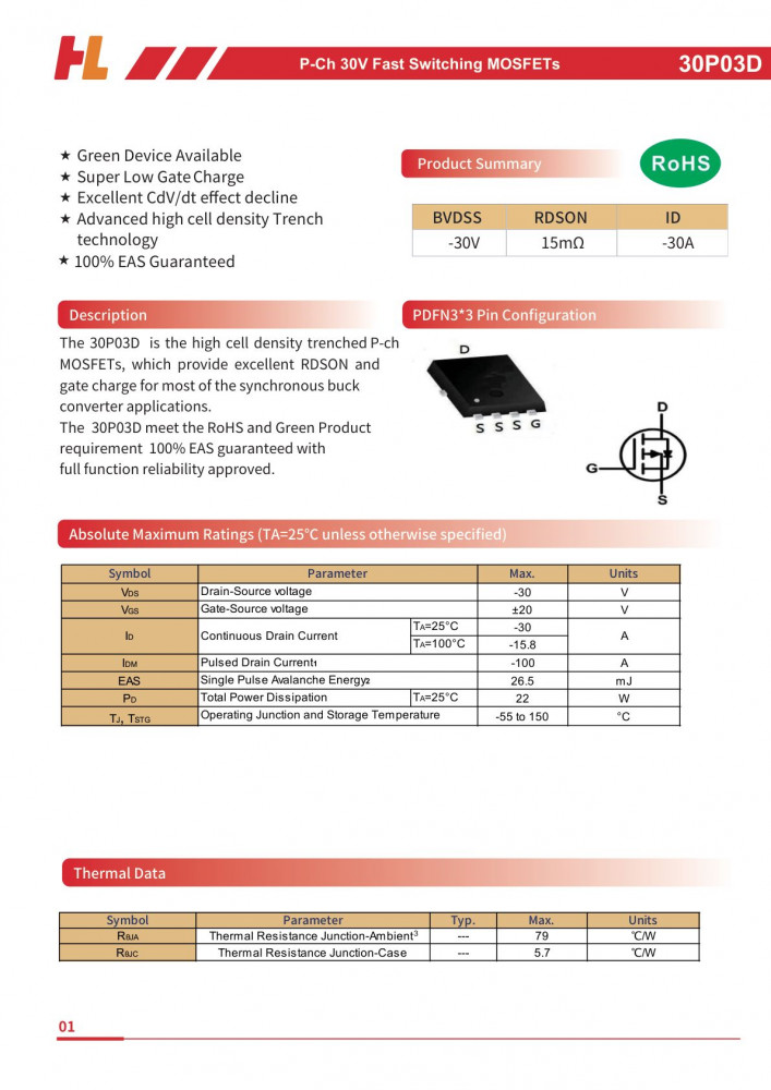 30P03D datasheet page 1