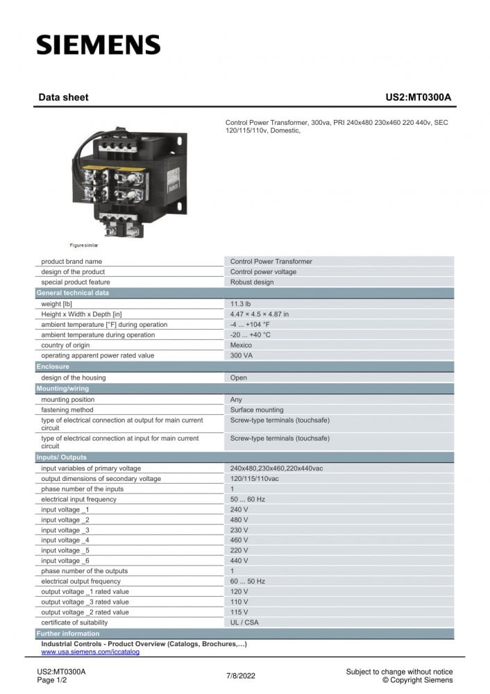 SIEMENS MT0300A technical document page 1