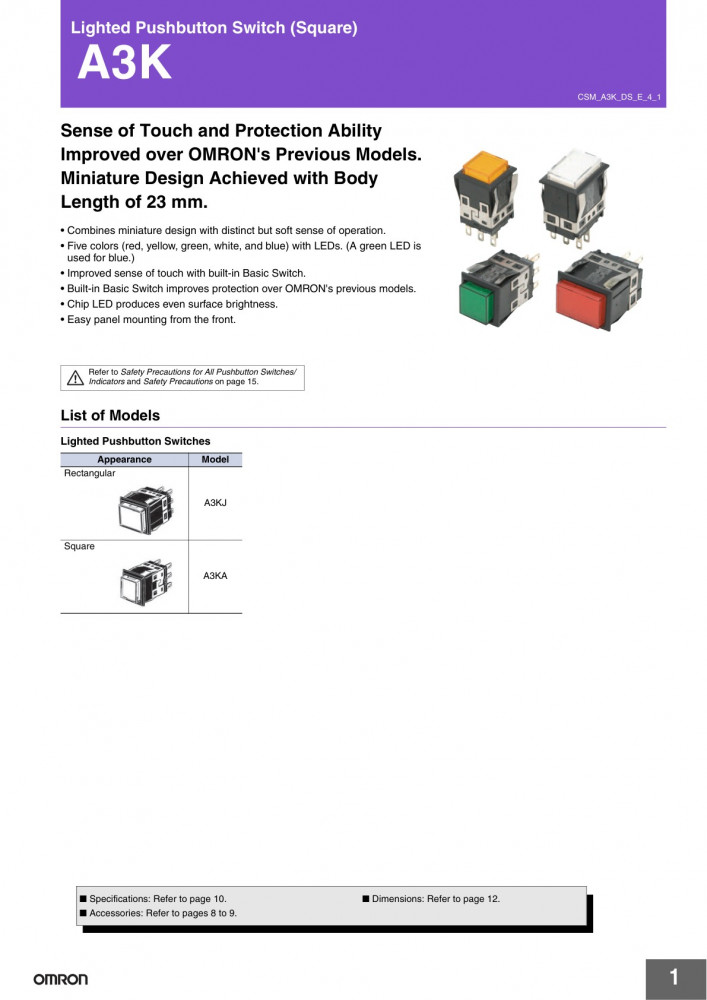 OMRON A3KA datasheet page 1