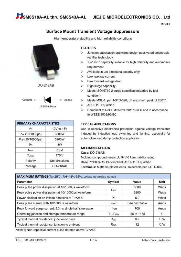 SM8S series datasheet page 1