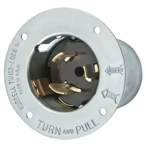 Locking Devices, Twist-Lock®, Industrial, Flanged Inlet, 50A, 125V, 2-Pole 3-Wire Grounding, Non-NEMA, Screw Terminal, Steel for sale