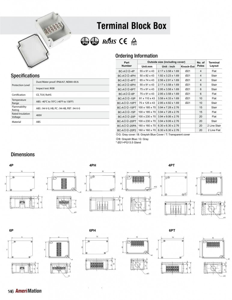 Plastic Terminal Block Box product documentation, page 1