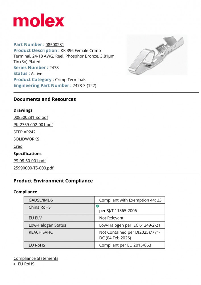 MOLEX KK 396 product specification preview, page 1
